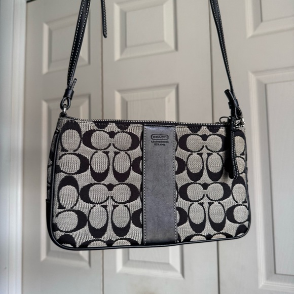 Coach | Bags | Coach Signature Shoulder Bag Black And Grey | Poshmark